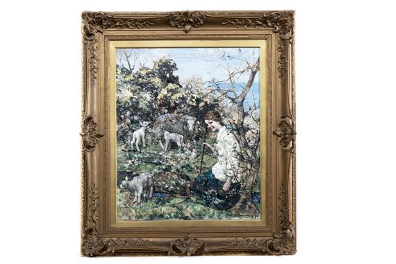 Edward Atkinson Hornel | THE SHEPHERDESS (1917) | MutualArt