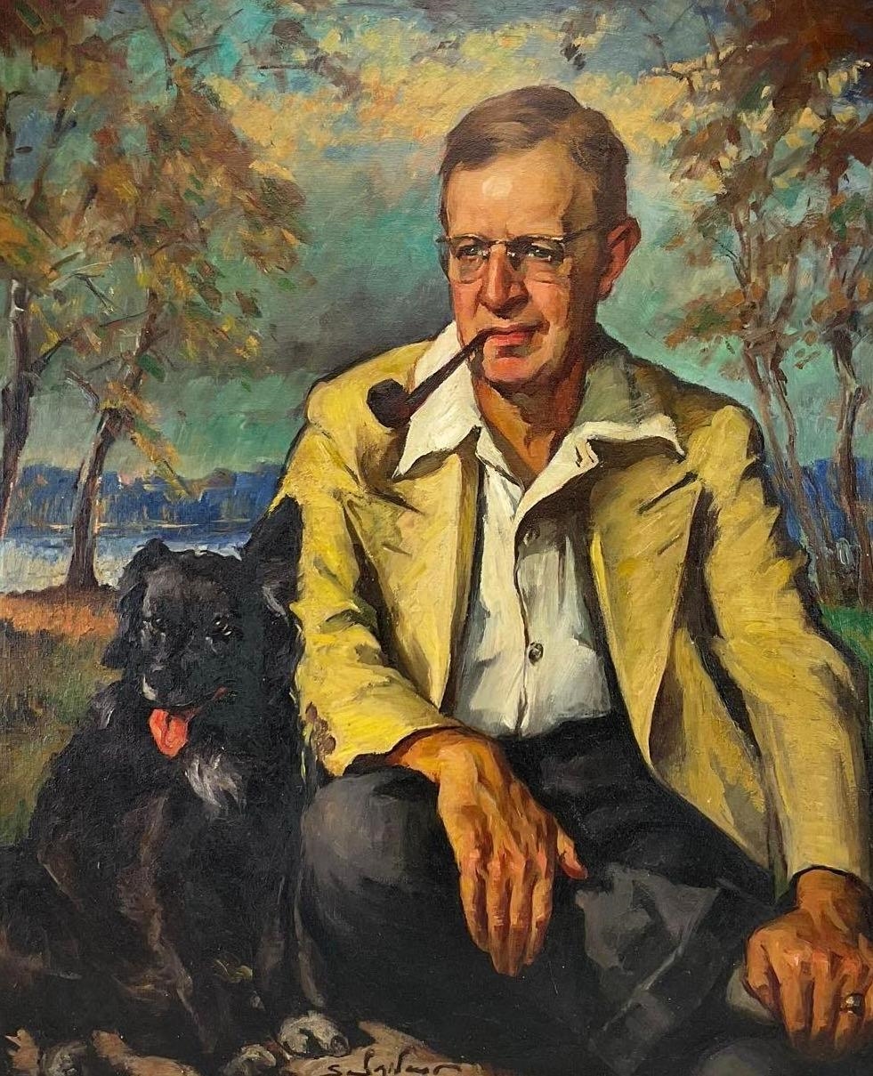 Sándor Vágó‏ | Portrait of a man smoking a pipe and his dog (44 ...