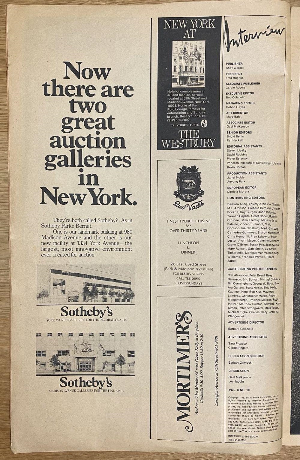 Andy Warhol | Andy Warhol's Interview Magazine Vol X No 10 (1980) | MutualArt