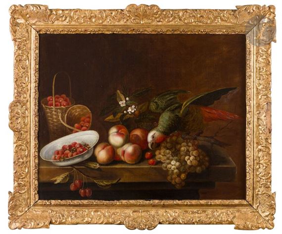 Dutch School, 18th Century | Baskets of wild strawberries and a parrot ...