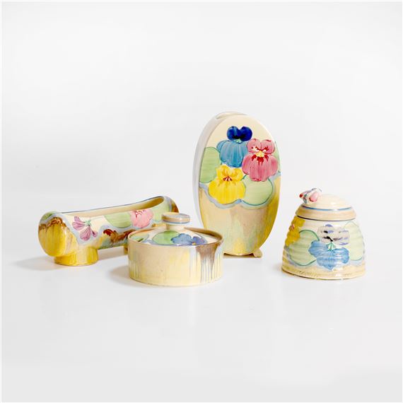 Clarice Cliff | a group of Delecia Pansies pottery items c.1930 ...