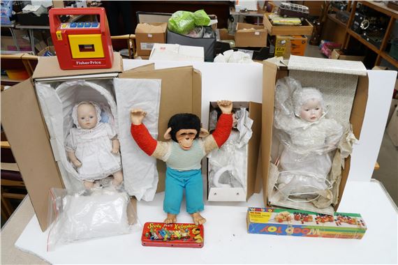 Monkey | Box of assorted items to include doll | MutualArt