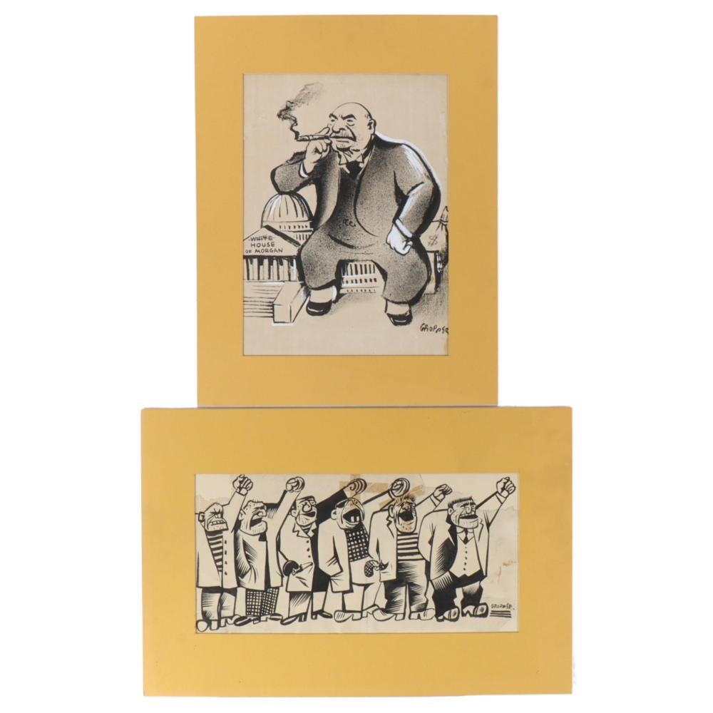 William Gropper | Two original works: WWII House of Morgan themed ...