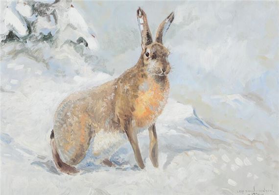 Leif Ragn-Jensen | A hare seated in the snow (1956) | MutualArt
