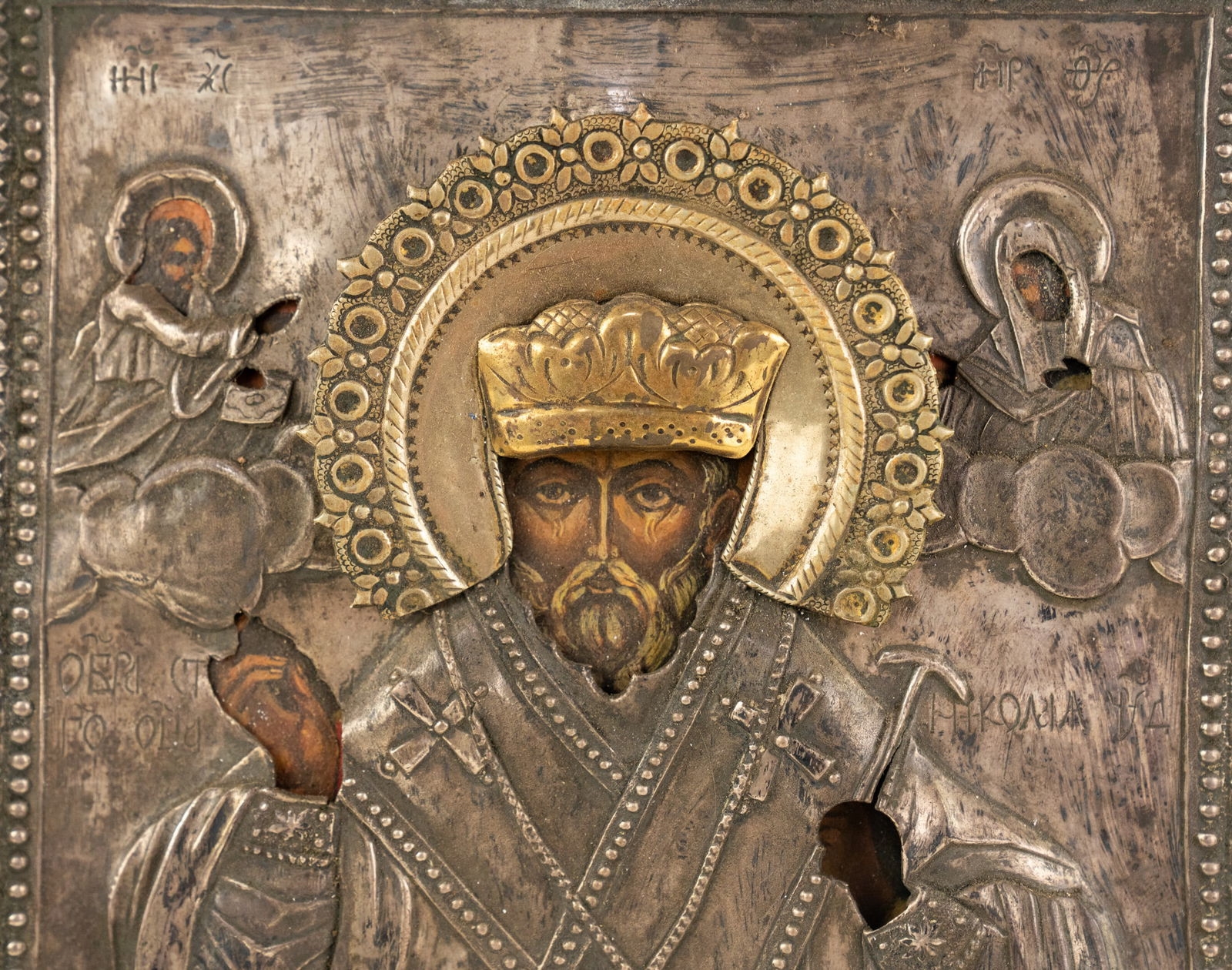Russian School | Antique Russian Icon of St. Nicholas with Silver Oklad ...