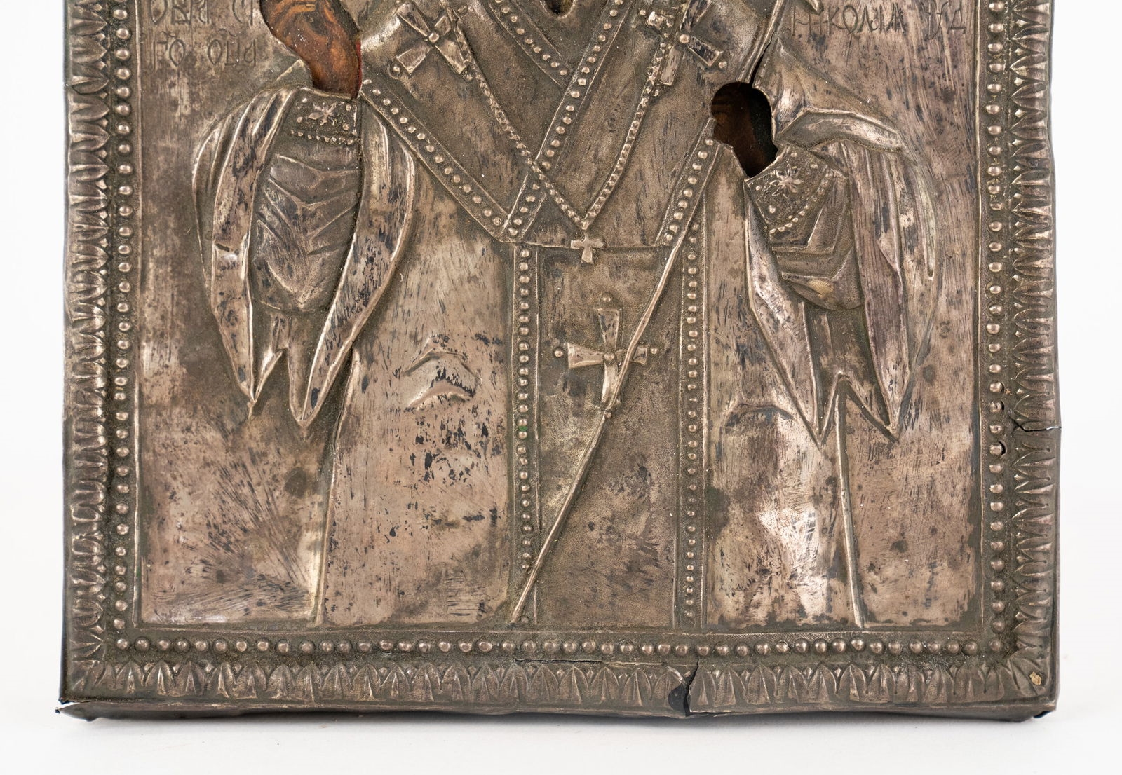 Russian School | Antique Russian Icon of St. Nicholas with Silver Oklad ...
