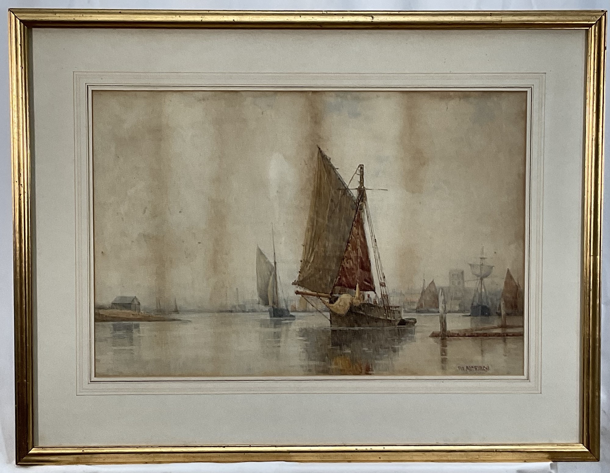 Frederick James Aldridge | Ships at harbour with Church beyond | MutualArt