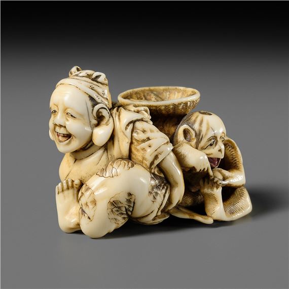 Asahi Gyokuzan | GYOKUZAN: A VERY RARE IVORY NETSUKE OF A KAPPA ...
