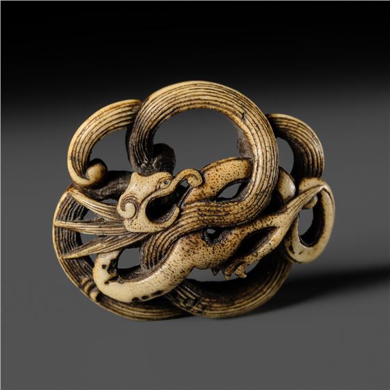 Kokusai | A FINE ANTLER RYUSA MANJU NETSUKE OF A WATER DRAGON (19th ...