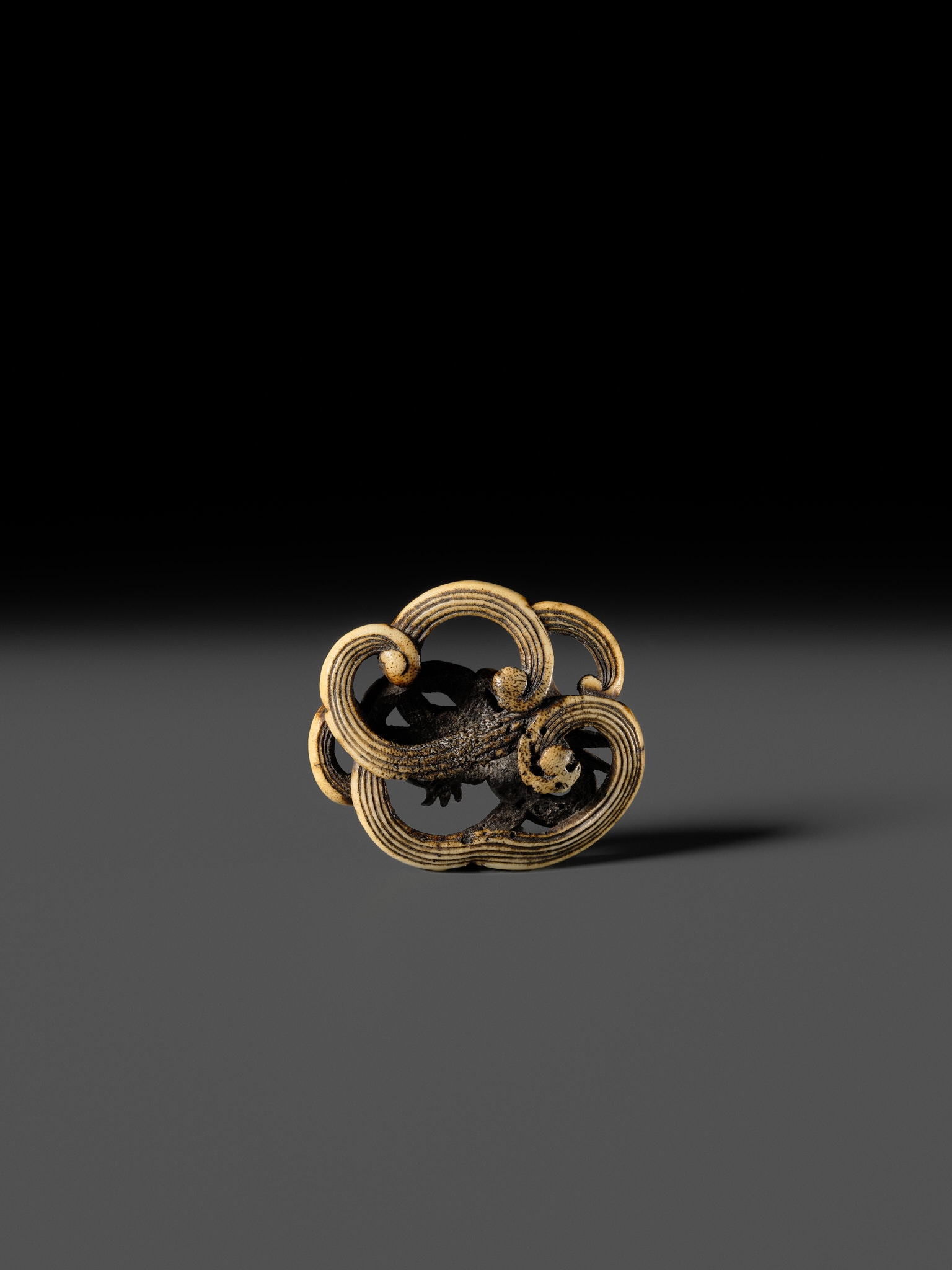 Kokusai | A FINE ANTLER RYUSA MANJU NETSUKE OF A WATER DRAGON (19th ...