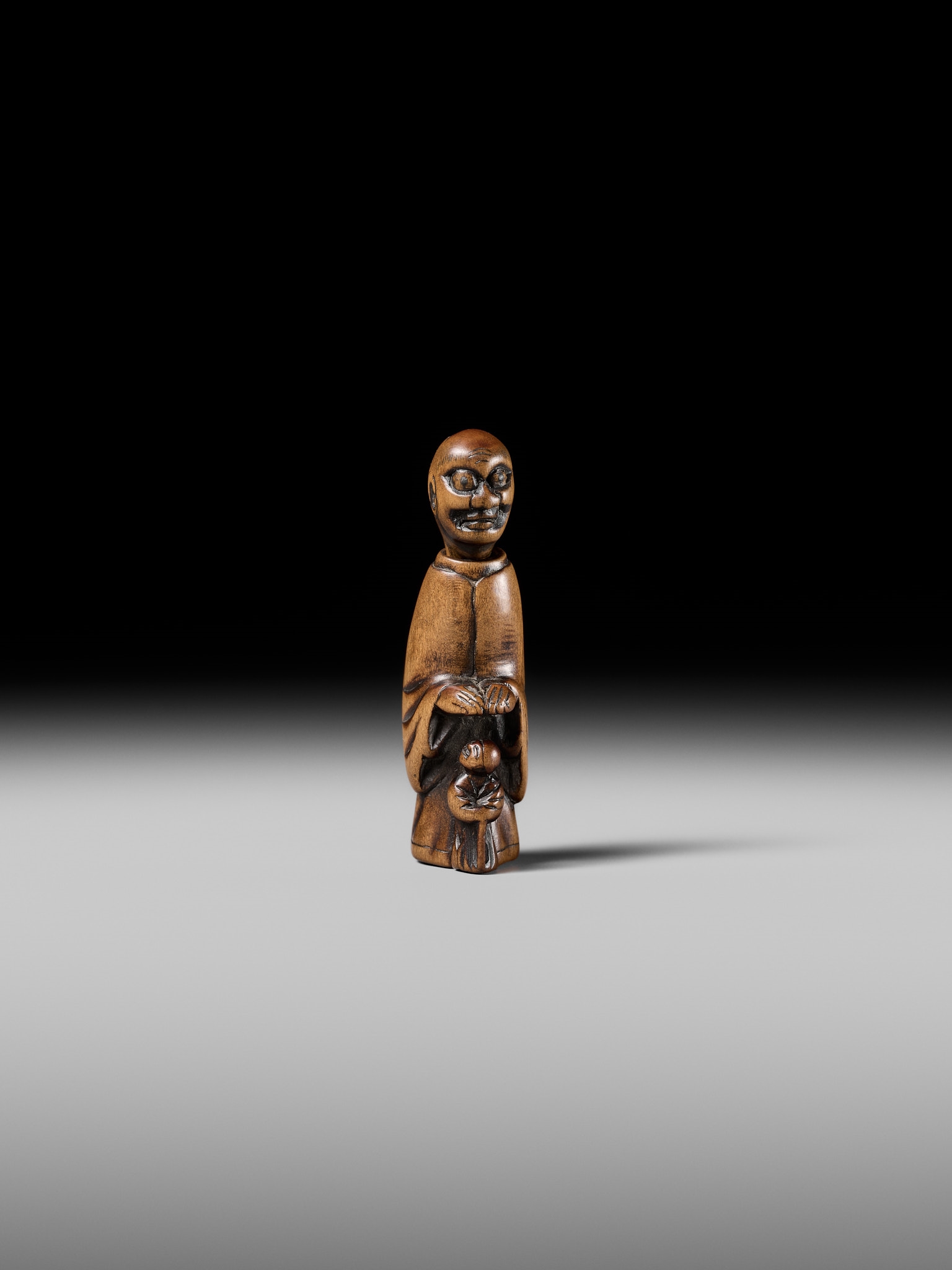 Shugetsu | A RARE KARAKURI (TRICK) WOOD NETSUKE OF MIKOSHI NYUDO ...