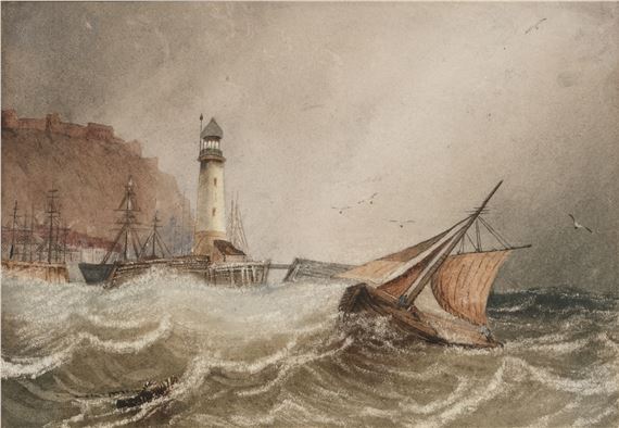 Henry Barlow Carter | Shipping in rough seas off Scarborough | MutualArt
