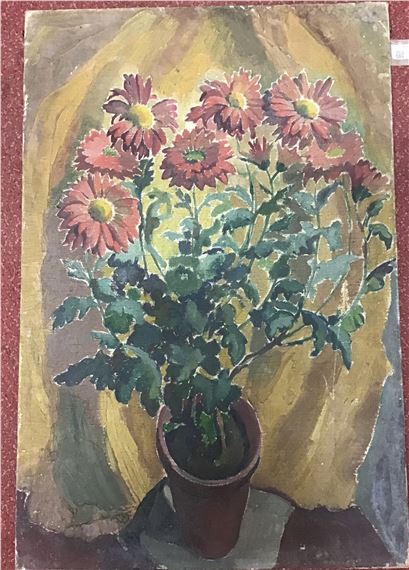 Harry Barr | Still life – chrysanthemums in a terracotta pot | MutualArt