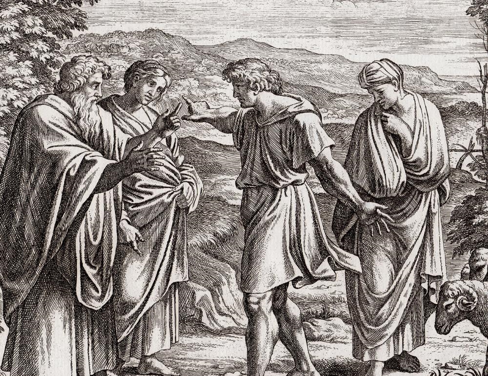 Raffaello Sanzio | Raphael 1649 Engraving Vatican Jacob agrees to work ...