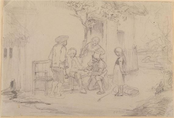 Pierre Outin | . Scène vendéenne. Dessin à la mine de plomb, signé en ...