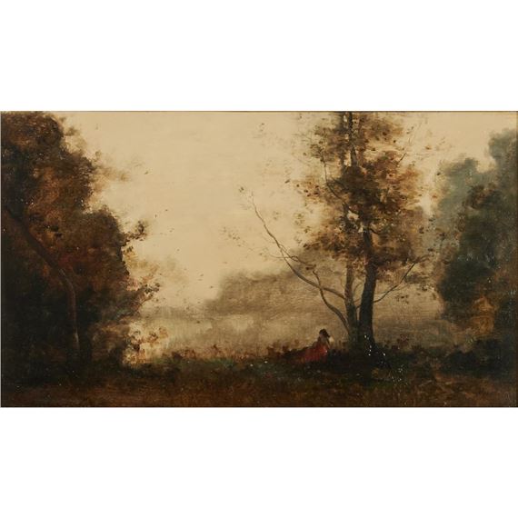 Jean Baptiste Camille Corot | Landscape with Seated Figure by Tree ...