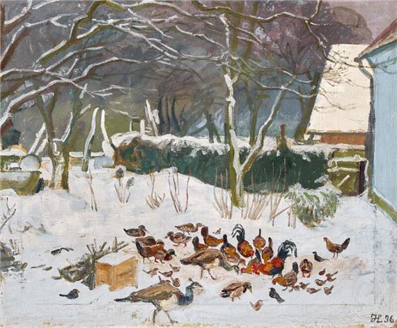 Johannes Larsen | The birds are being fed in the artist's garden on ...