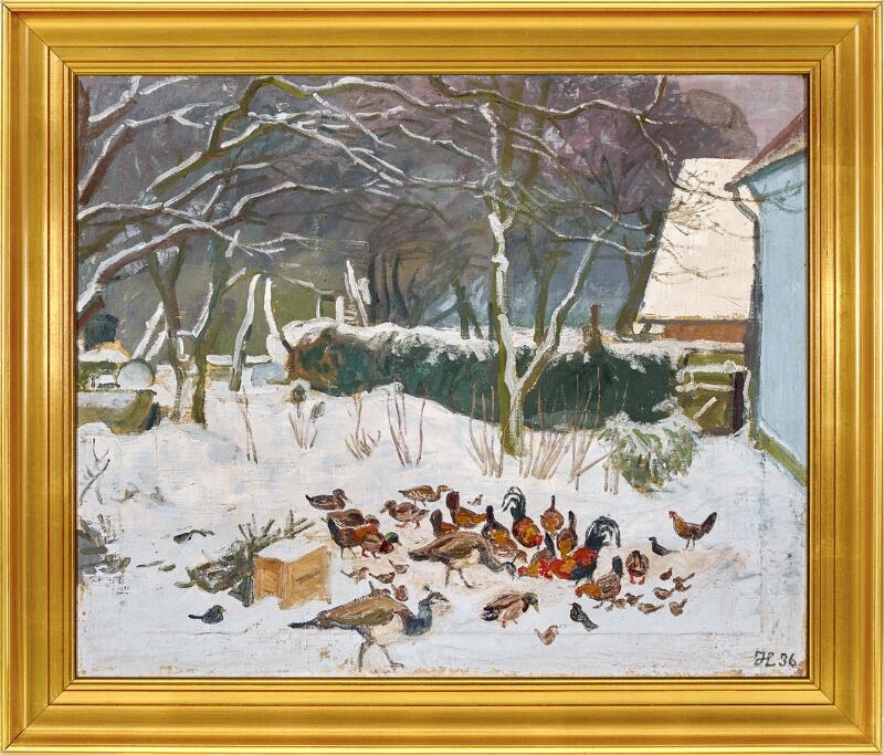 Johannes Larsen | The birds are being fed in the artist's garden on ...