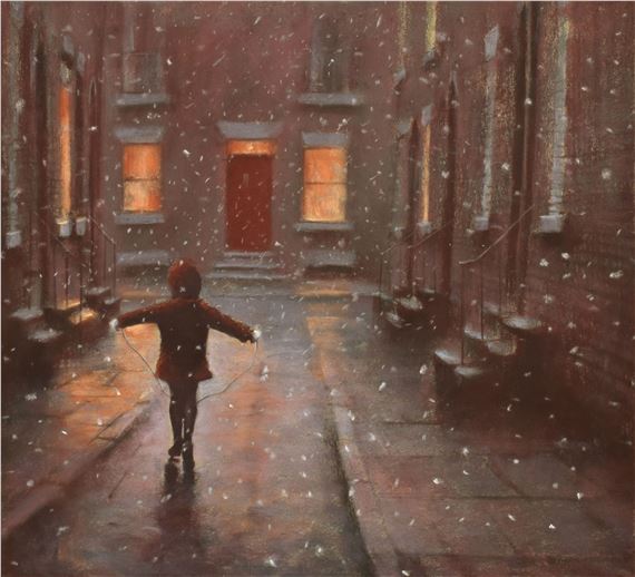 Marc Grimshaw | Snowy street scene with figure | MutualArt
