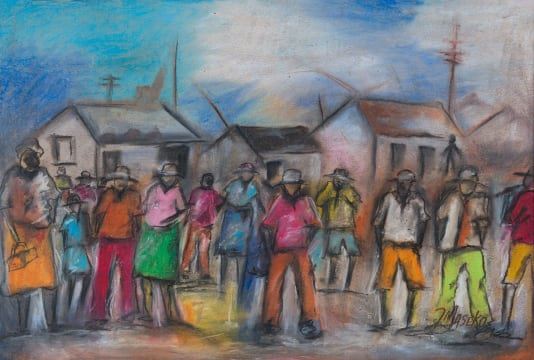 Joe Maseko | Township Scene with Figures | MutualArt