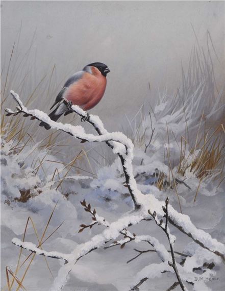 David Morrison Reid Henry | Bullfinch on a Snowy Branch (1919) | MutualArt