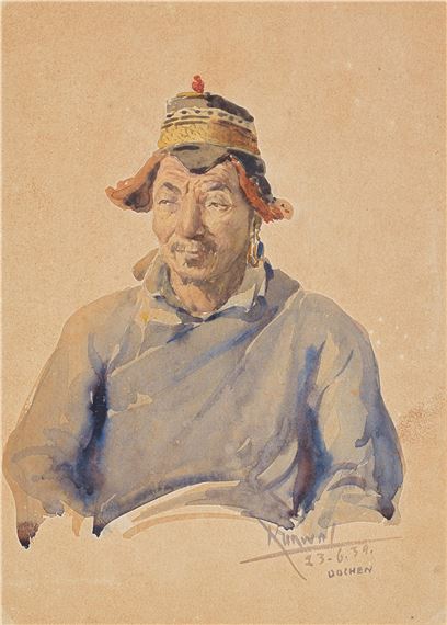 Kanwal Krishna | A shepherd at Dochen, Tibet (1923) | MutualArt