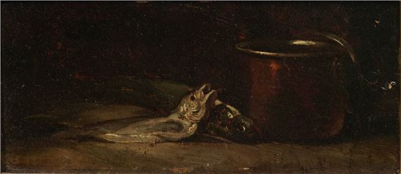 Antoine Vollon | Still life with fish and copper on an entablature ...