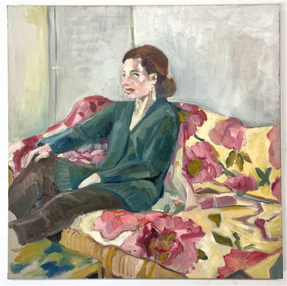 Robin Symes | UNTITLED PORTRAIT OF LADY ON FLORAL SOFA | MutualArt