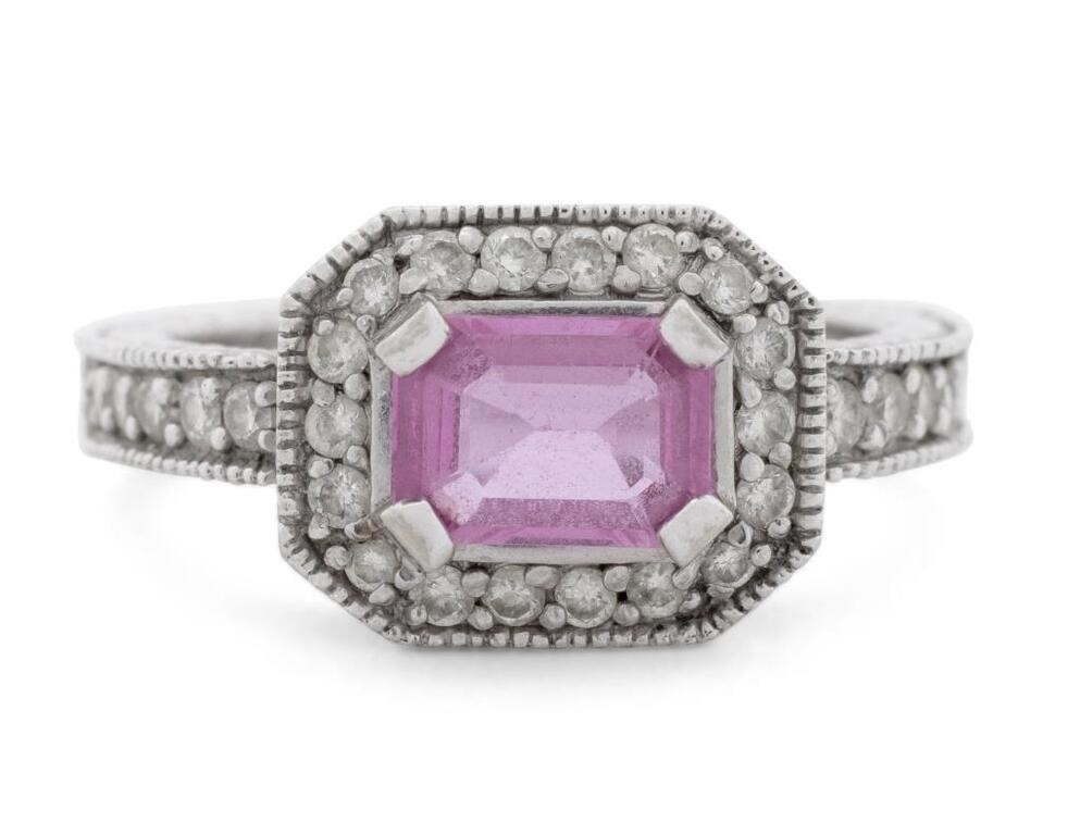 Jewelry | 14K White Gold Pink Sapphire Diamond Ring | MutualArt