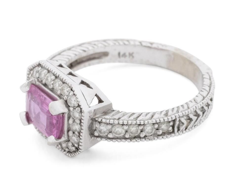 Jewelry | 14K White Gold Pink Sapphire Diamond Ring | MutualArt