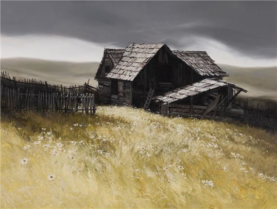Harold Lloyd Lyon | Landscape with Abandoned Grey Barn and Stormy Sky ...