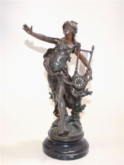 Auguste Moreau | Spelter figure of Maiden with harp | MutualArt