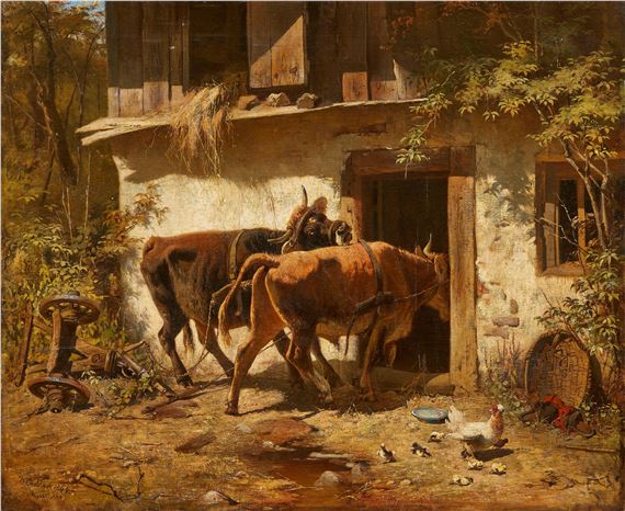 Otto Gebler | Farm with a Team of Oxen (1864) | MutualArt