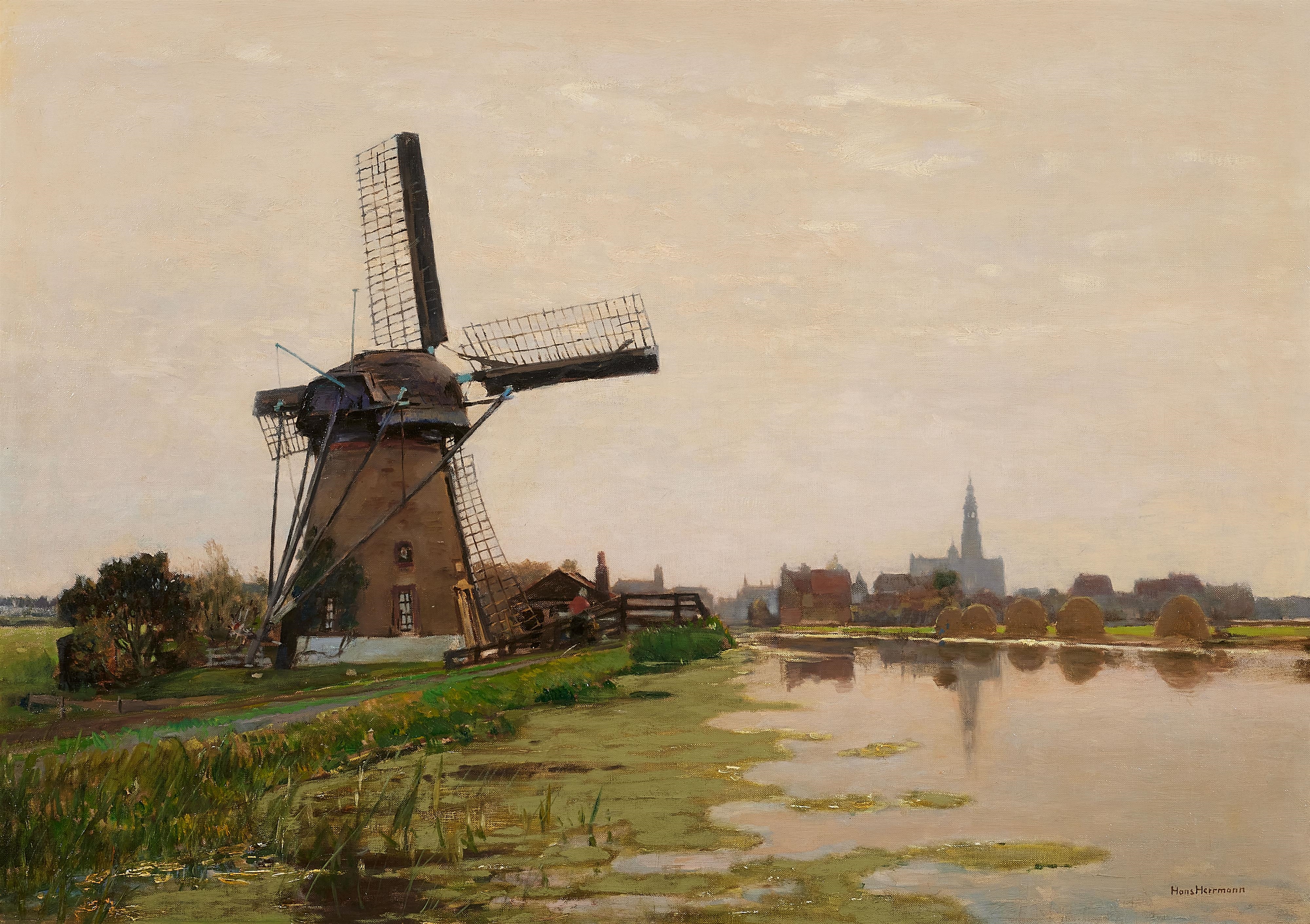 Hans Hermann | Mill by a Canal | MutualArt