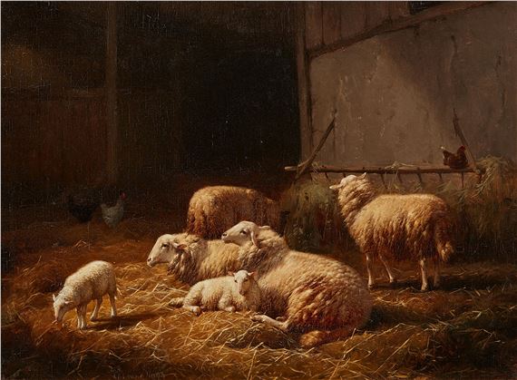Eugène Rémy Maes | Sheep in a Stable | MutualArt