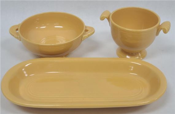 Sugar | 3 VTG Original Yellow Fiestaware Serving Pieces | MutualArt