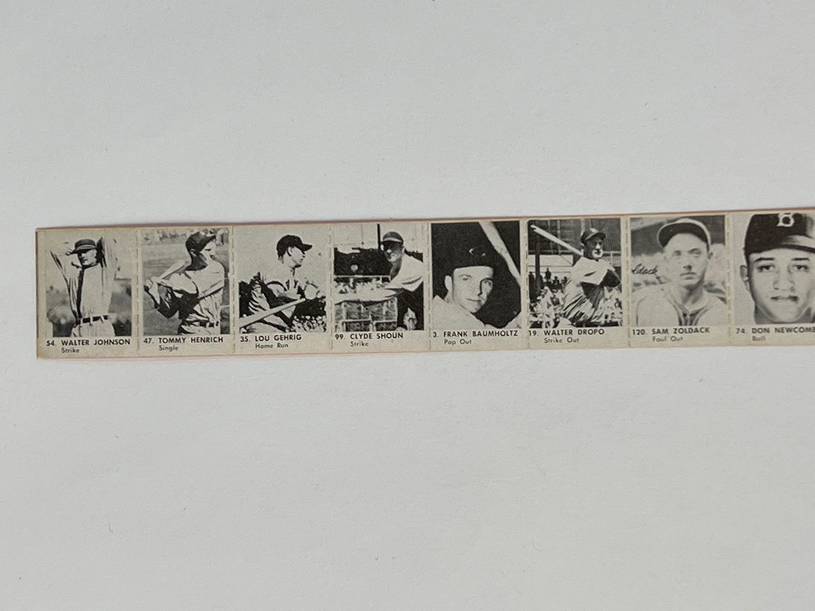 Unknown | 1950 R-423 Strip Card RARE Full Strip of (13) with Lou Gehrig ...