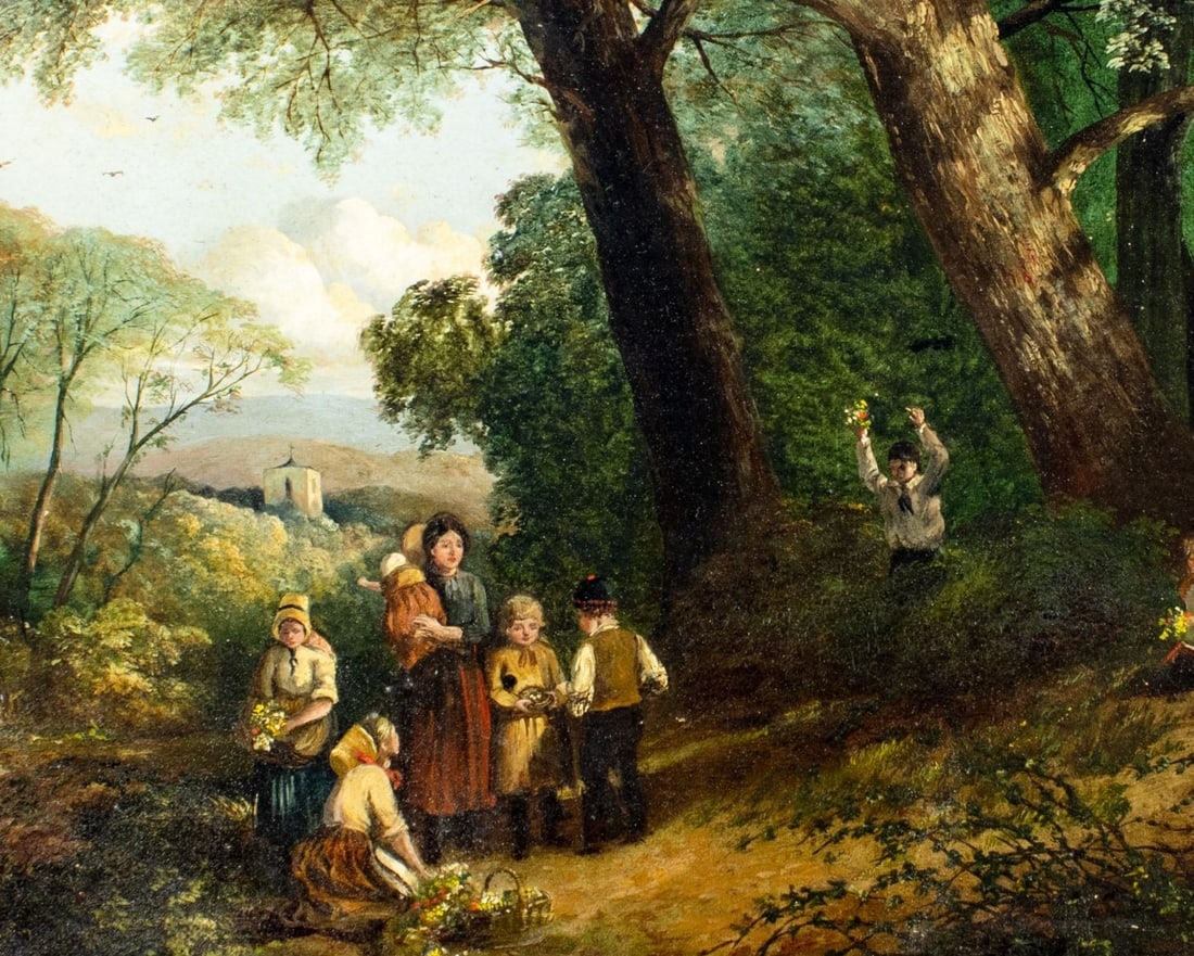 Thomas Webster | Woodland Scene with Children and Village Church ...