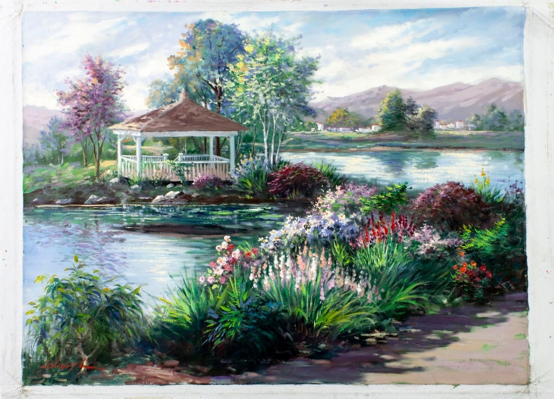 Robert Lui | River Landscape with Gazebo | MutualArt