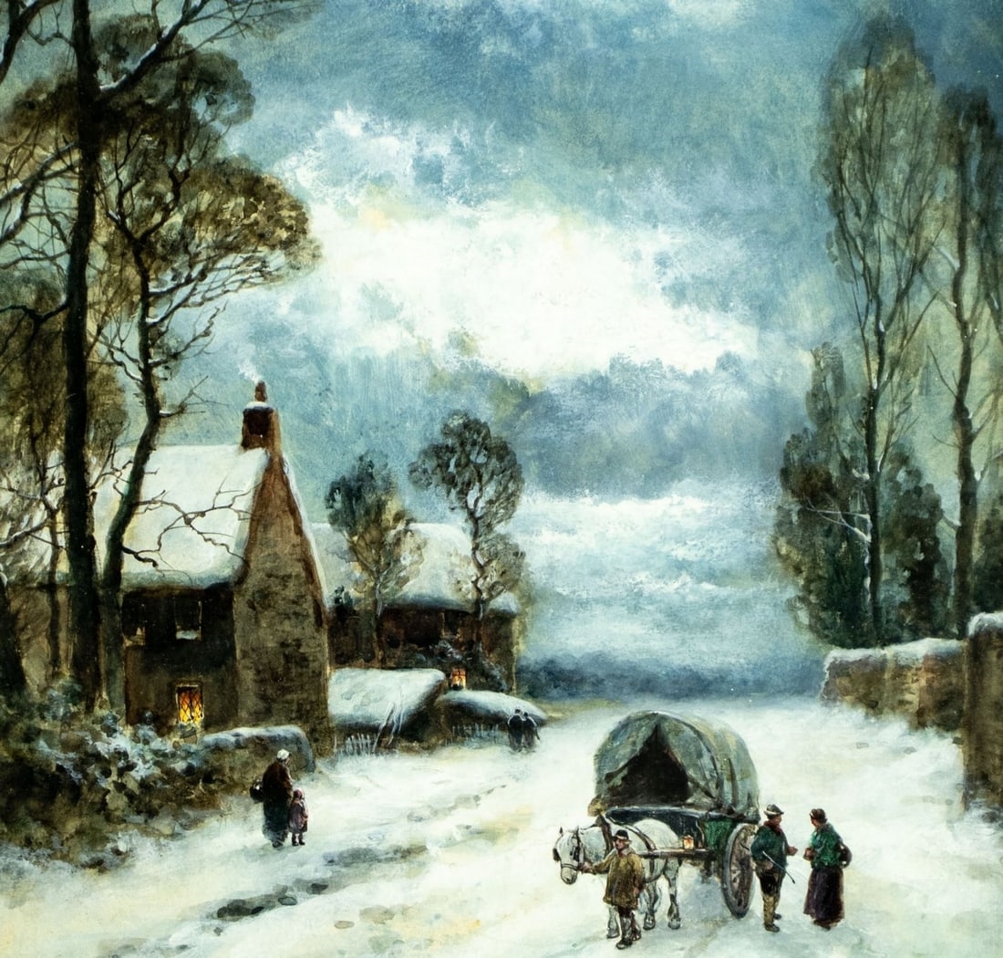 James Walter Gozzard | Winter Country Landscape with Horse Wagon ...