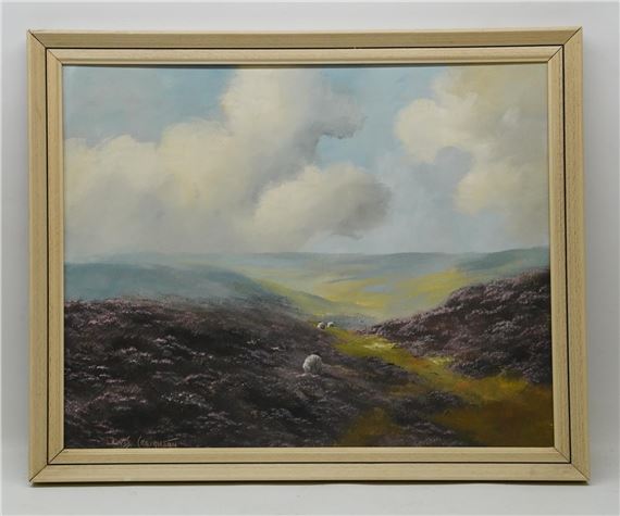 Lewis Creighton | Sheep in a moorland landscape | MutualArt