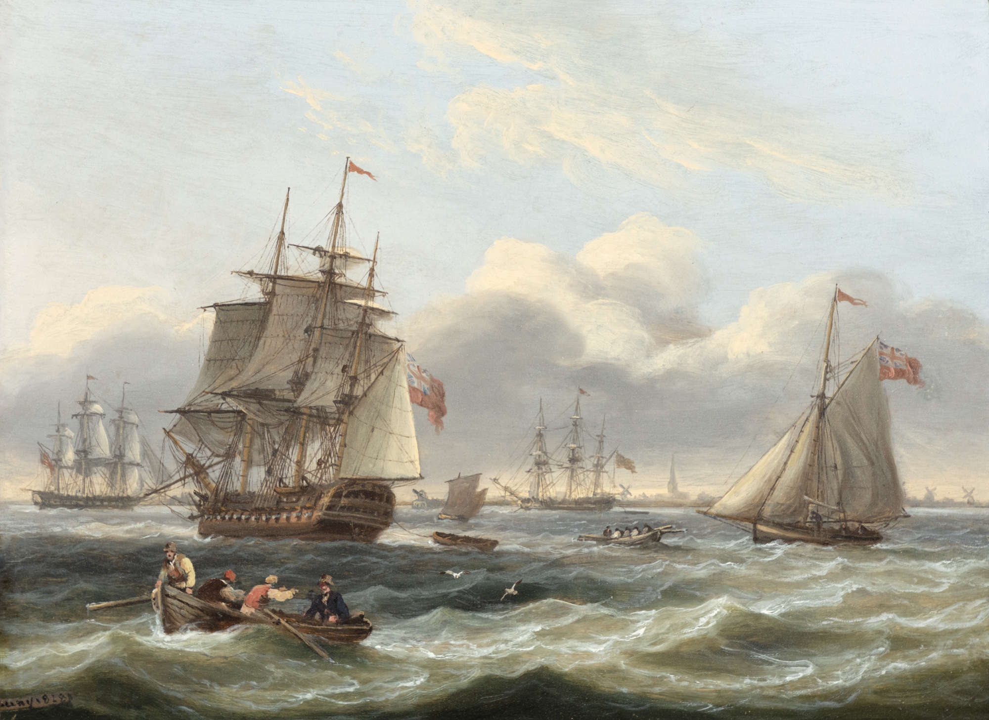 Thomas Luny | Royal Navy Ships off Yarmouth (1818) | MutualArt