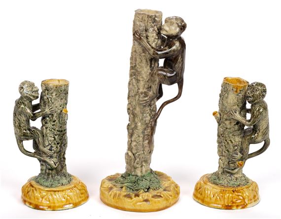 Manuel Mafra | PORTUGUESE PALISSY MAJOLICA FIGURAL MONKEY CANDLESTICKS ...