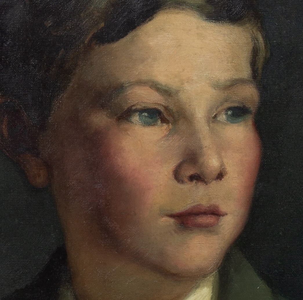 British School, 20th Century | Portrait of a Young Man shoulder-length, wearing a jacket and tie ...