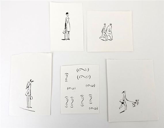 François Avril | Set of five illustrations, scenes of Parisian life ...