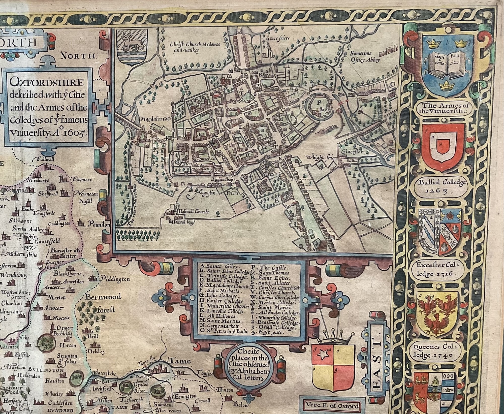 John Speed | John Speed 17th century engraved map of Oxfordshire (1605 ...