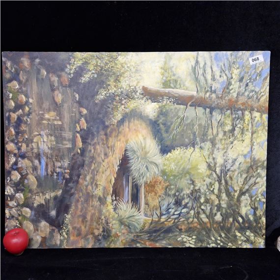 Jayne Daley | A lush green landscape with sun light flowing in | MutualArt