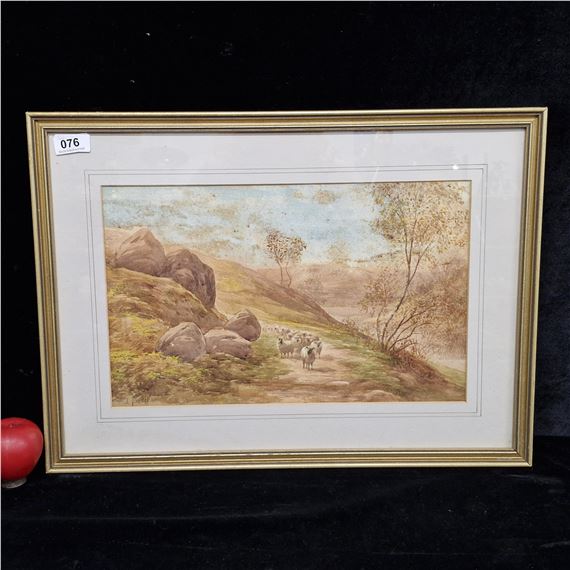 J. Scott | A countryside landscape with a flock of sheep (Late 19th ...