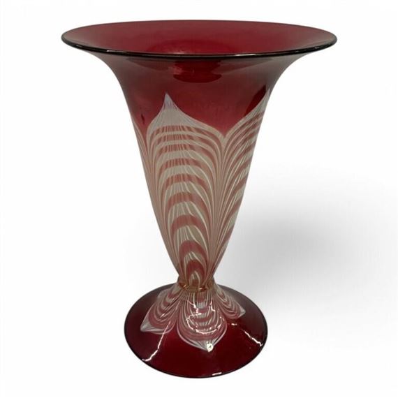 Durand Art Glass | Durand Pulled Feather Pink Vase | MutualArt