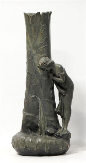 Aristide de Ranieri | Green patina terracotta vase depicting a woman at ...